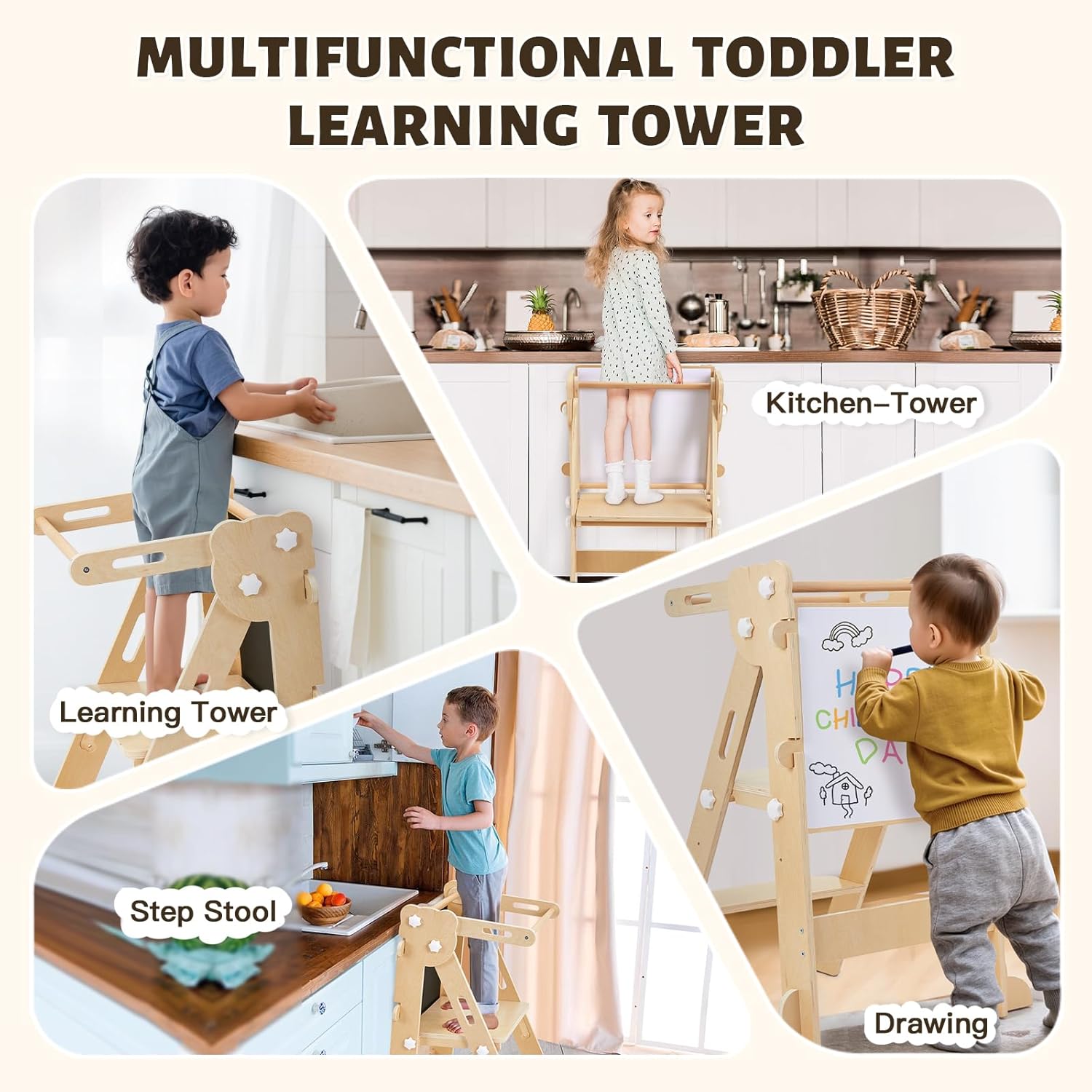 Foldable Learning Tower & Montessori Kitchen Tower (Log Color)