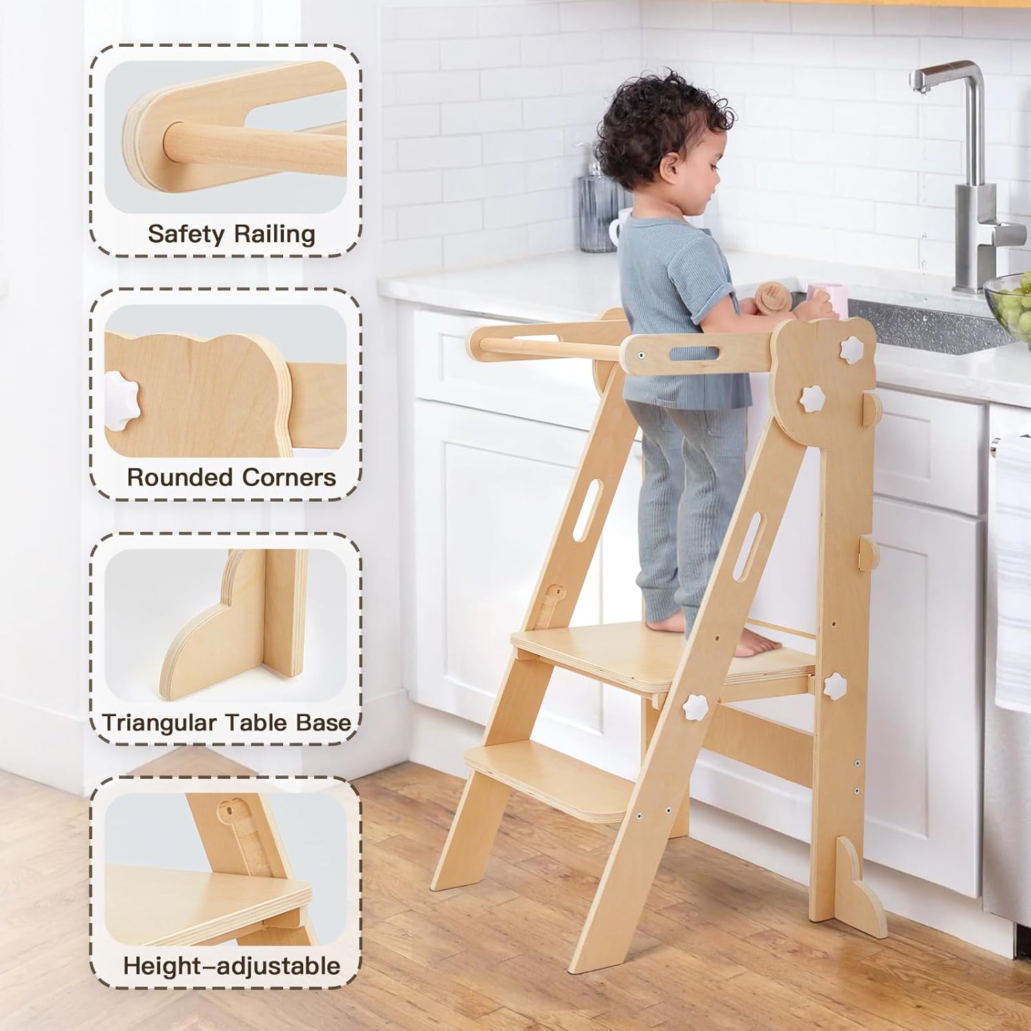 Foldable Learning Tower & Montessori Kitchen Tower (Log Color)