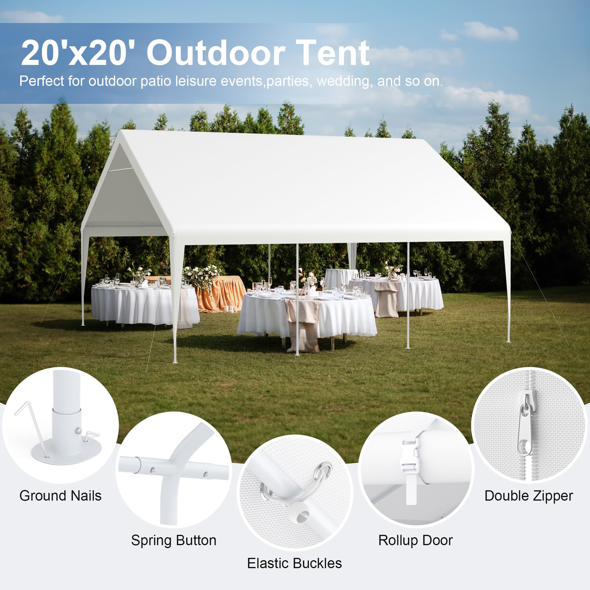 GOJOOASIS 20x20 Canopy Tent for Parties Heavy Duty Carport Large ...